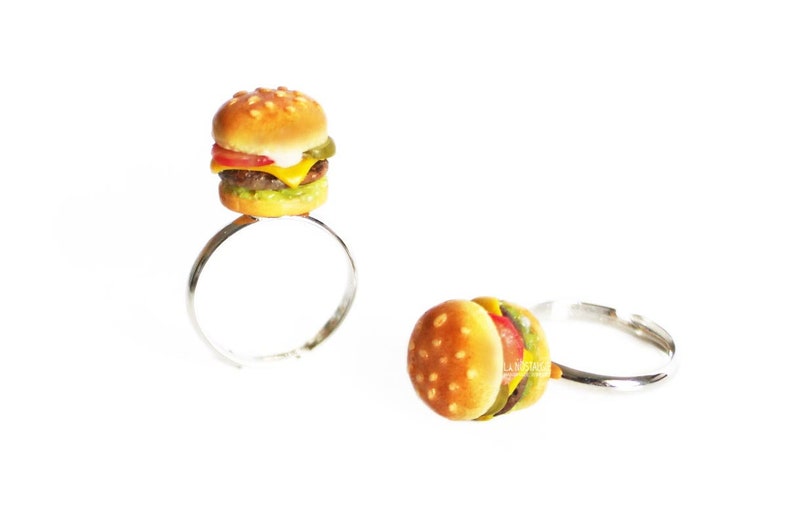 Burger Ring Statement Stackable Rings Summer Fries Fast Food | Etsy