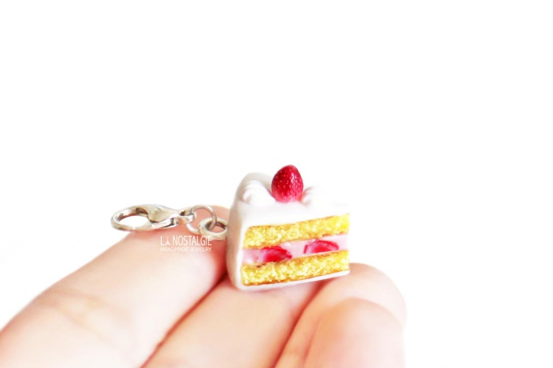 Cute Strawberry Shortcake Cake Slice Charms for Bracelet Mini Food ...