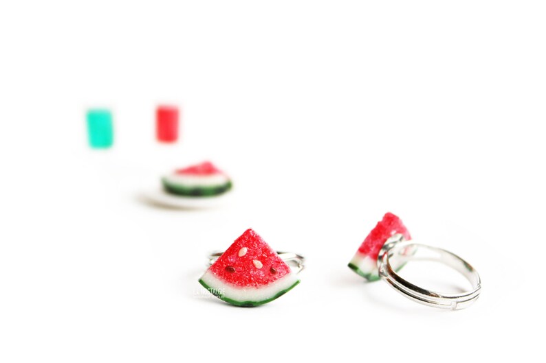 Watermelon Ring Fruit Jewelry Summer Beach Tropical Red Silver | Etsy