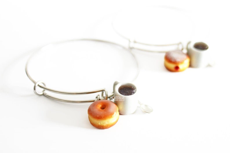 Donut Wire Bangle Minimalist Coffee Charm Bracelet Jewelry - Etsy