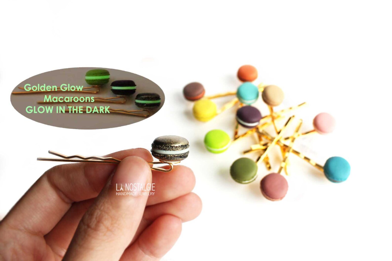 Trio French Macaroons Gold Hair Pin Macaroon Candy Accessories Glow-in ...