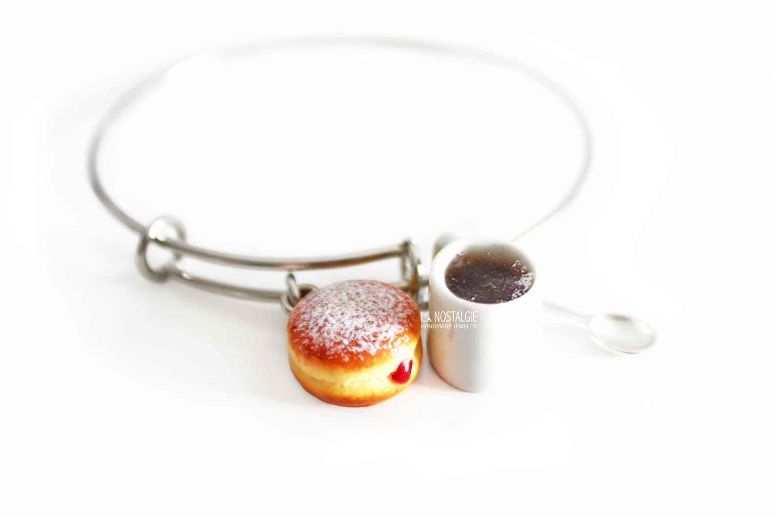 Donut Wire Bangle Minimalist Coffee Charm Bracelet Jewelry | Etsy