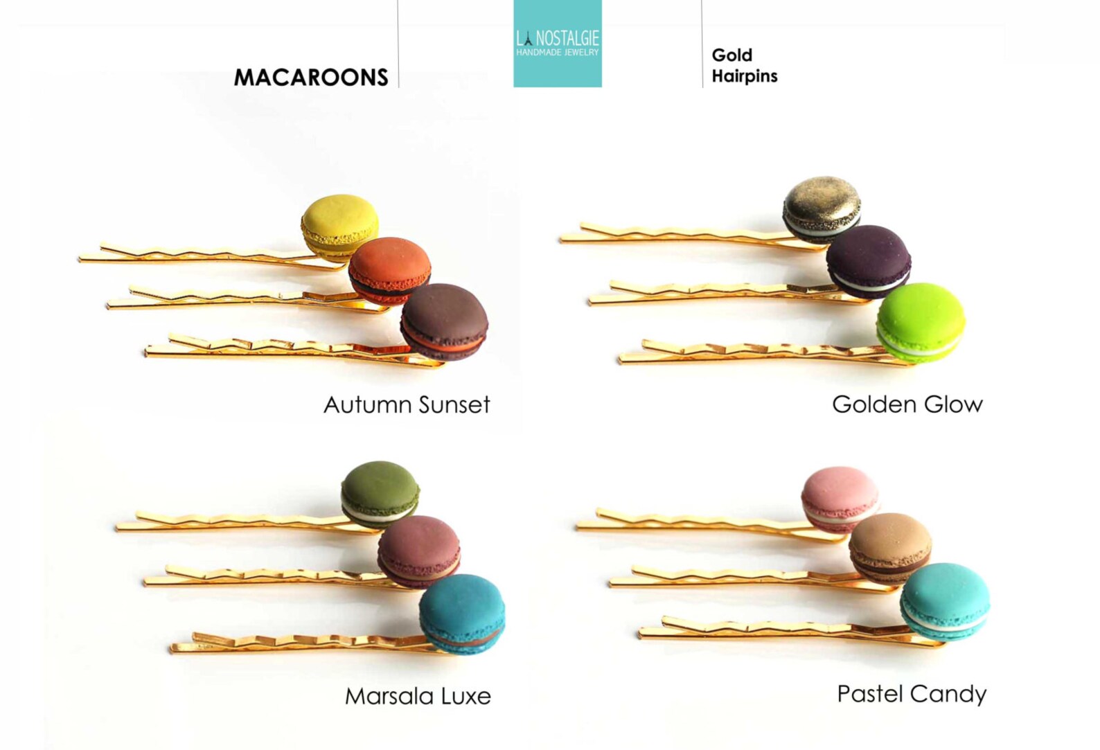 Trio French Macaroons Gold Hair Pin Macaroon Candy Accessories Glow-in ...
