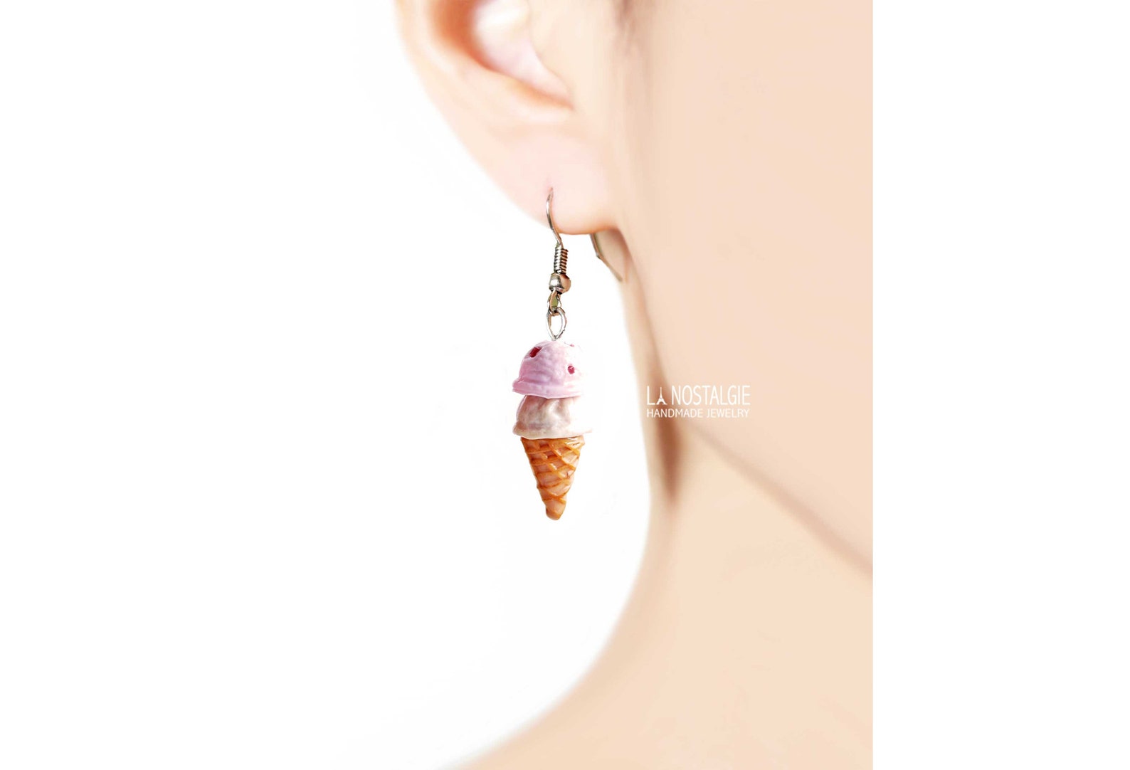Pastel Pink Ice Cream Cone Earring Boho Dainty Cute Jewelry Mini Food ...