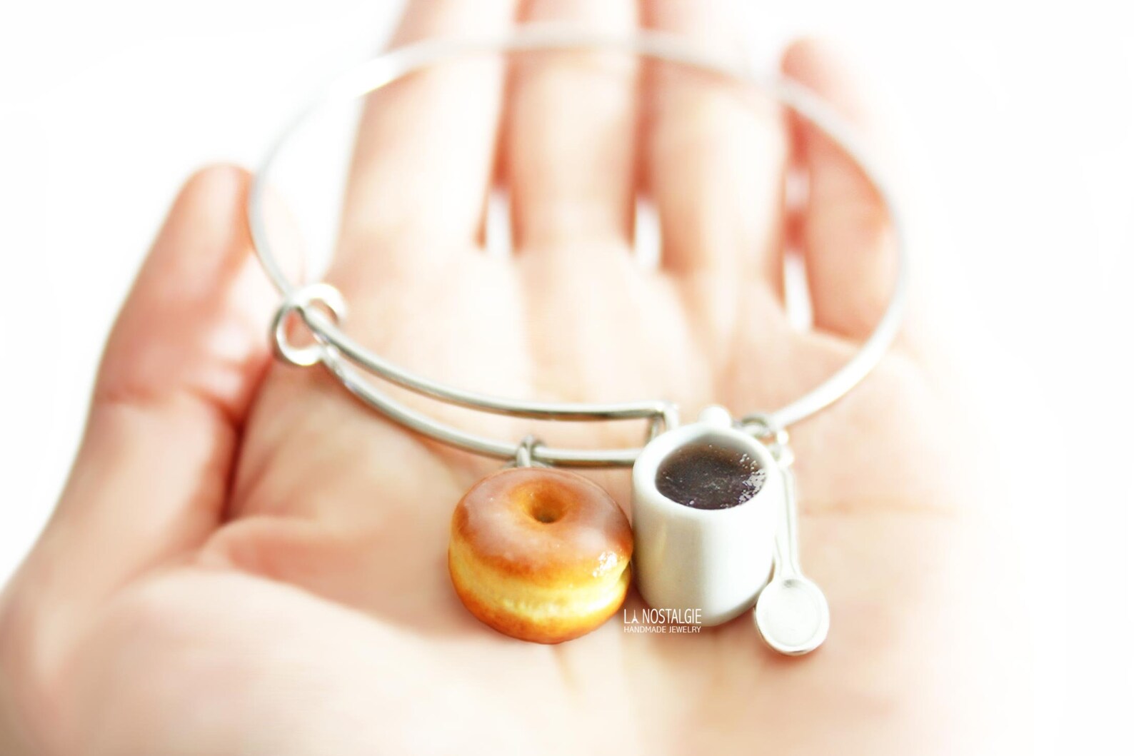 Donut Wire Bangle Minimalist Coffee Charm Bracelet Jewelry | Etsy
