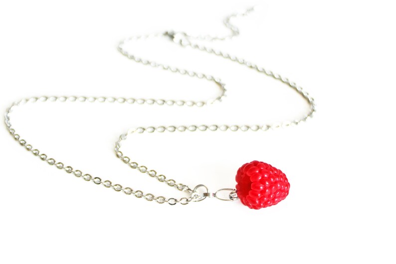 Love Raspberry Necklace Fruit Charm Summer Jewelry Pink Berry Heart ...