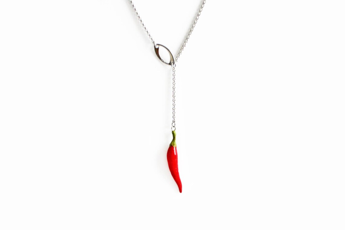 Red Chilli Pepper Lariat Y Necklace Pendant Drop Pop Simple | Etsy