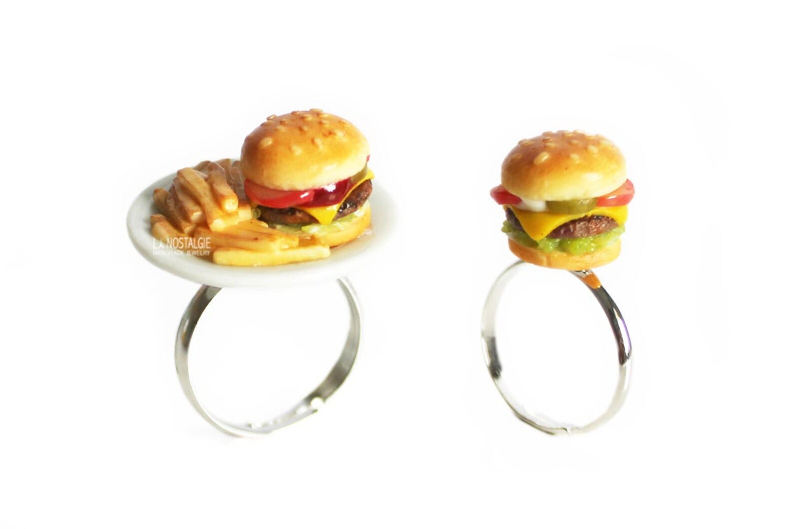 Burger Ring Statement Stackable Rings Summer Fries Fast Food | Etsy