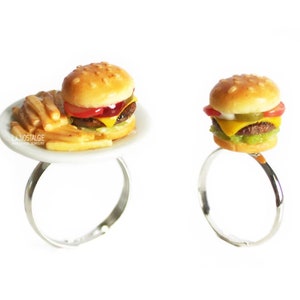 Burger Ring Statement Stackable Rings Summer Fries Fast Food - Etsy