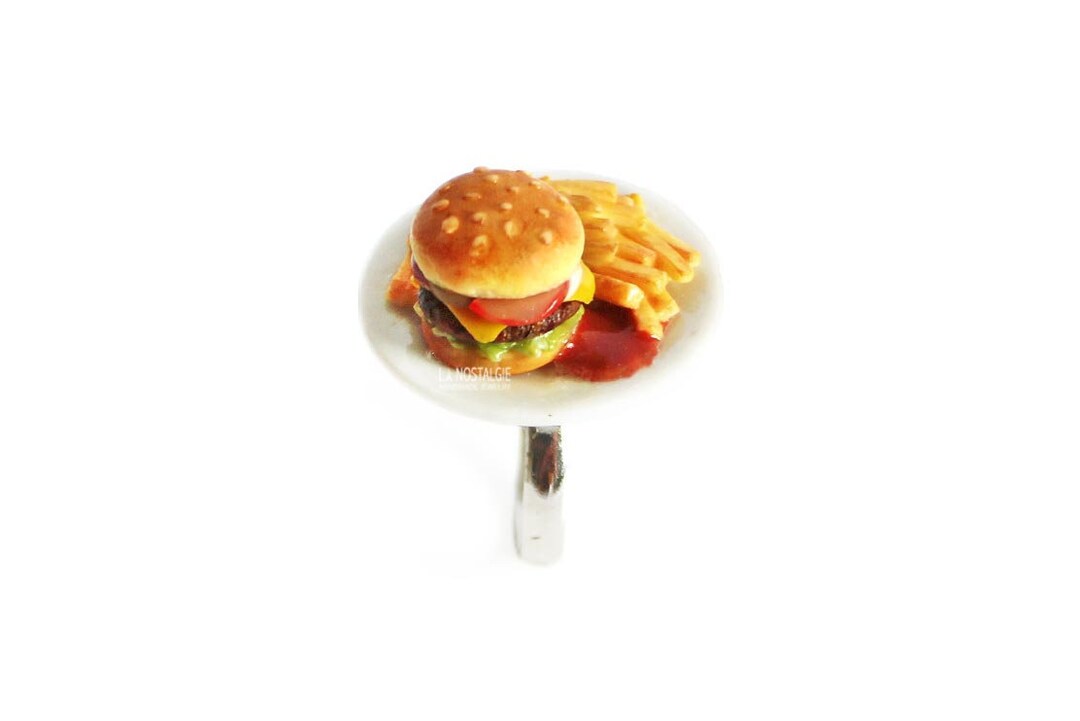 Burger Ring Statement Stackable Rings Summer Fries Fast Food - Etsy