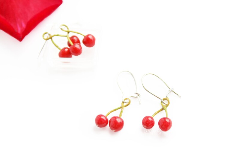 Cherry Tiny Red Cherries Small Fruit Dangle Earrings Jewelry - Etsy