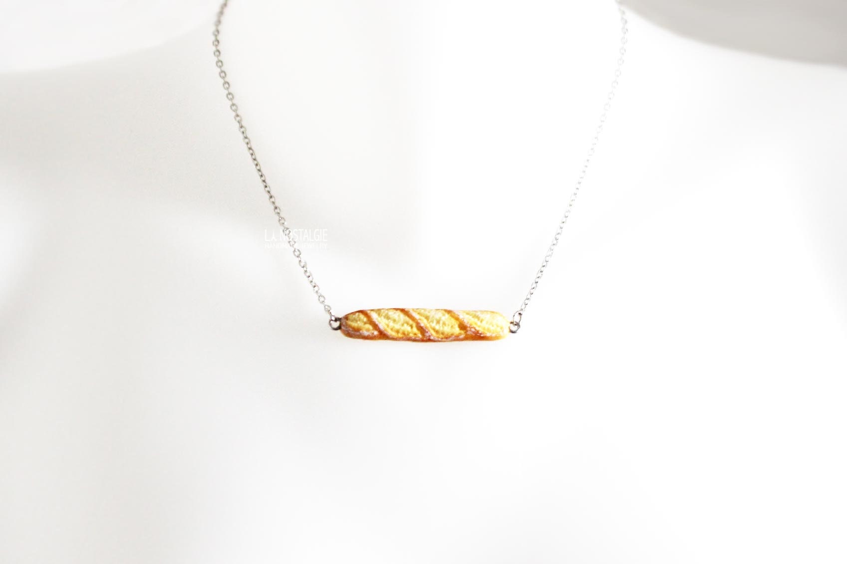 Food Necklace Bread Jewelry Silver Bar Necklace Layering Necklaces for ...