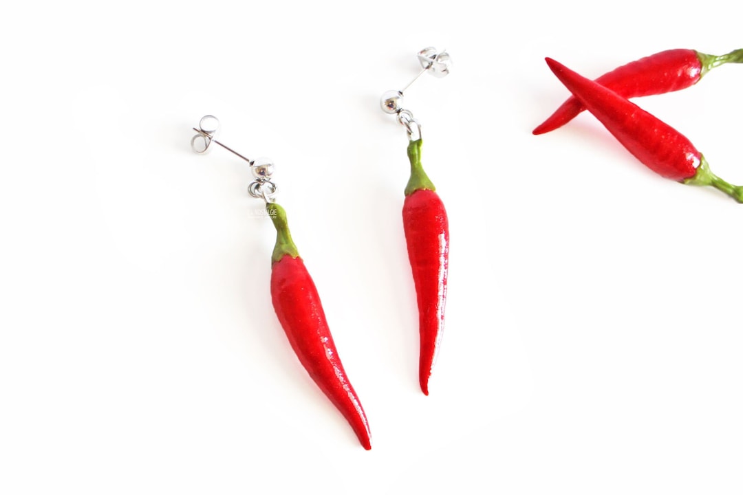 Chilli Pepper Funky Earrings Pop Art Red Dangly Drop Stud Earring ...
