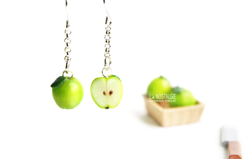 Apple Earrings Fruit Jewelry Green Drop Dangle Simple Everyday Handmade ...