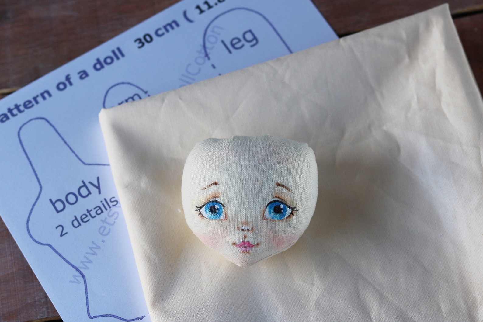 Set Head Doll With Facecotton Cloth Paper Pattern. Set for - Etsy