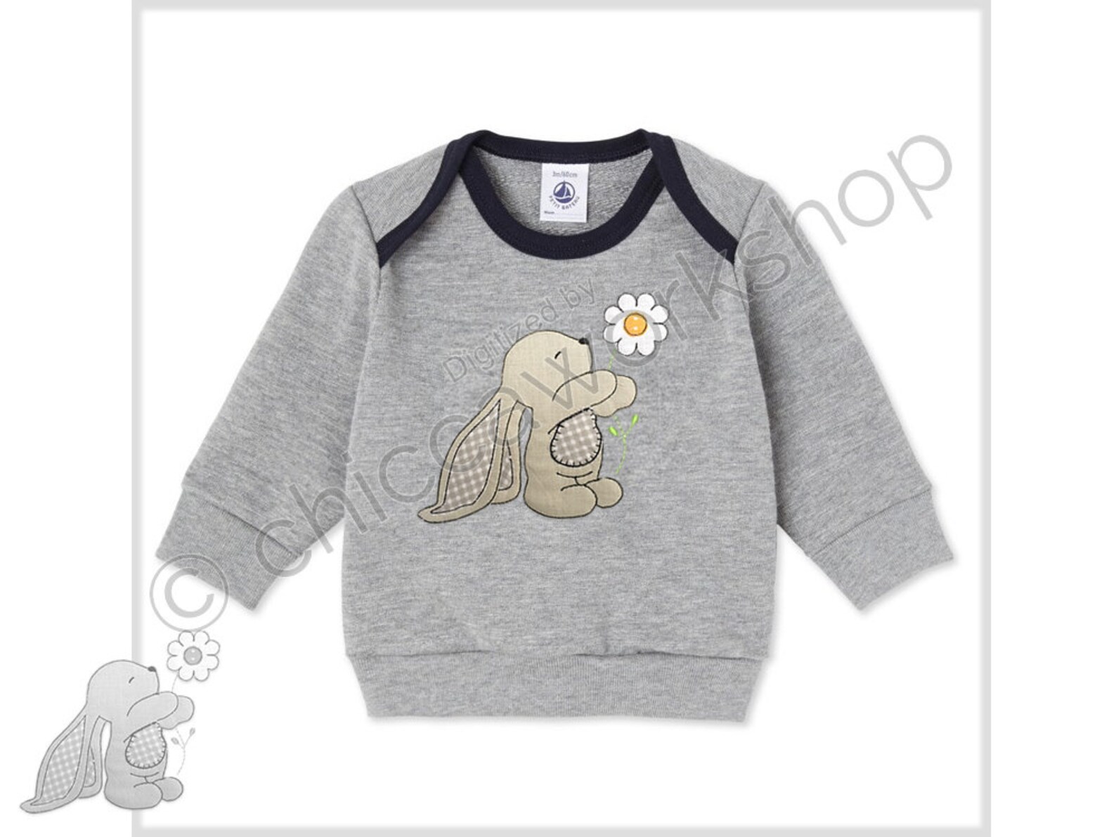 Bunny Flower Raw Edge - Machine Embroidery Design - Etsy