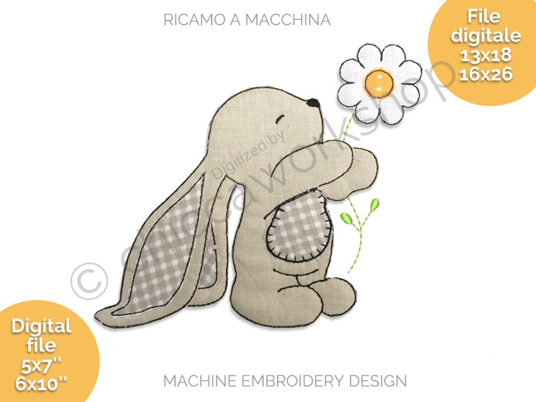 Bunny Flower Raw Edge - Machine Embroidery Design - Etsy
