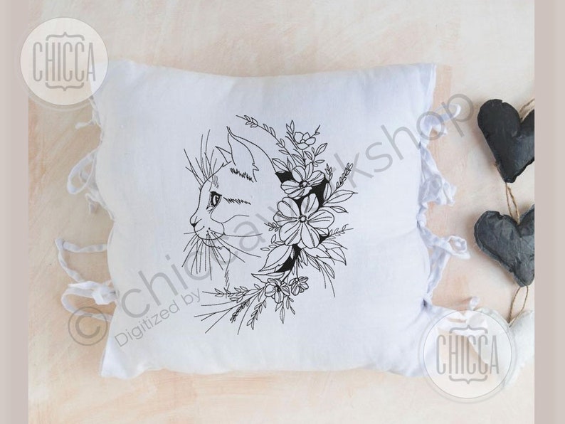 Redwork Cat Flowers Machine Embroidery - Etsy