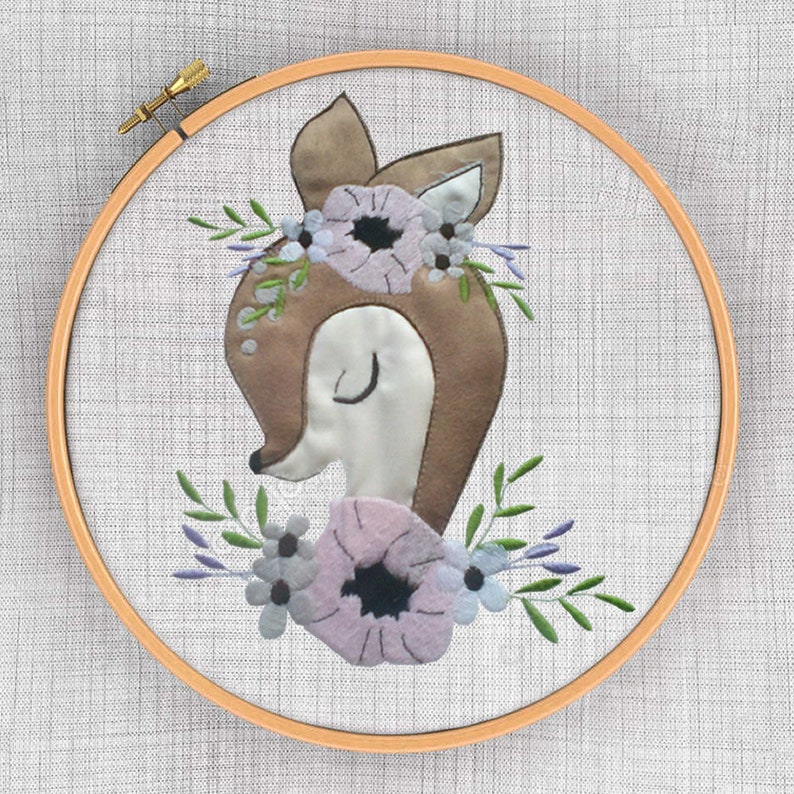 Boho Style Fawn Applique and Machine Embroidery | Etsy