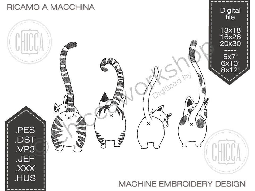 Redwork Curious Cats - Machine Embroidery - Etsy