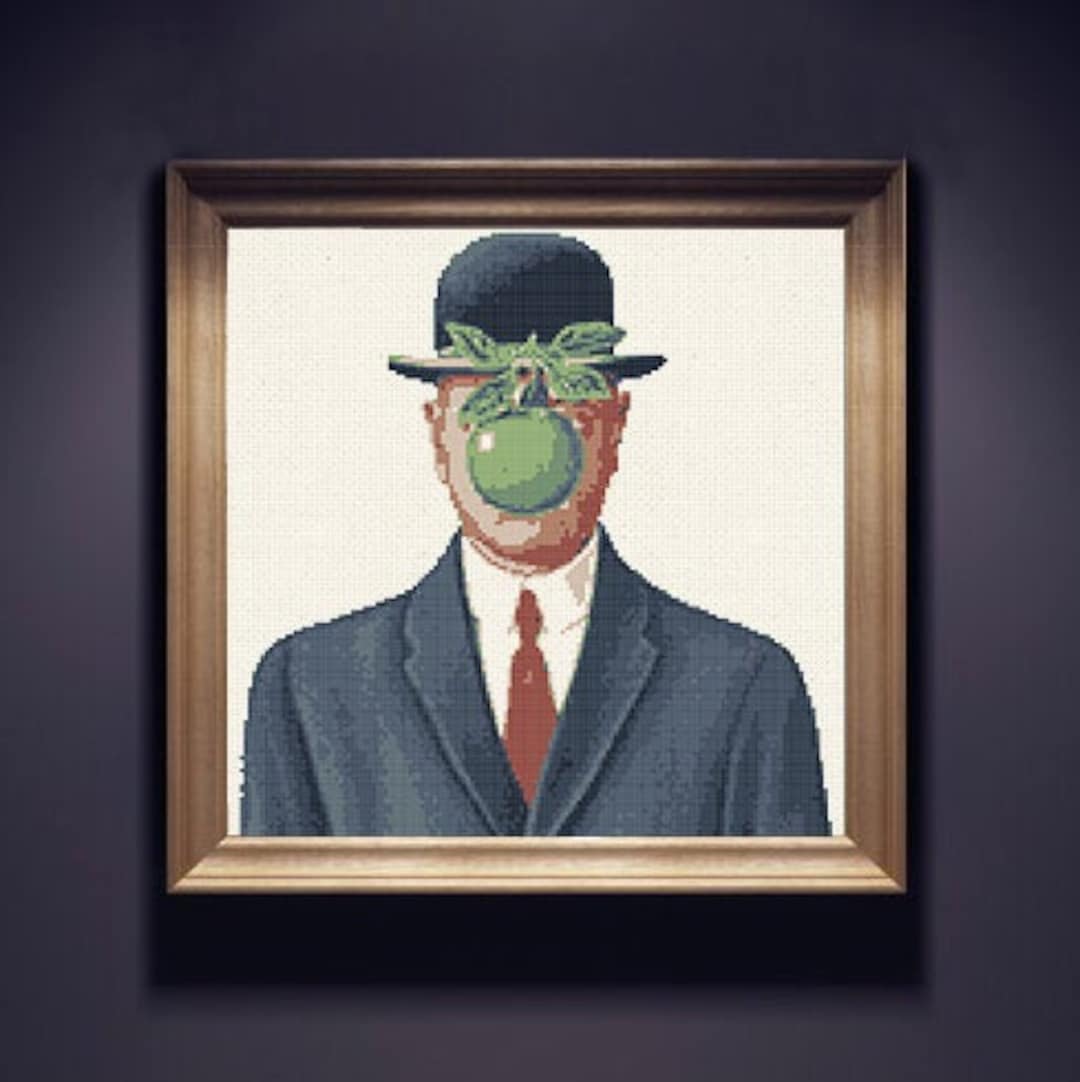 Magritte Apple (the Son of a Man) - Downloadable Cross Stitch Pattern ...