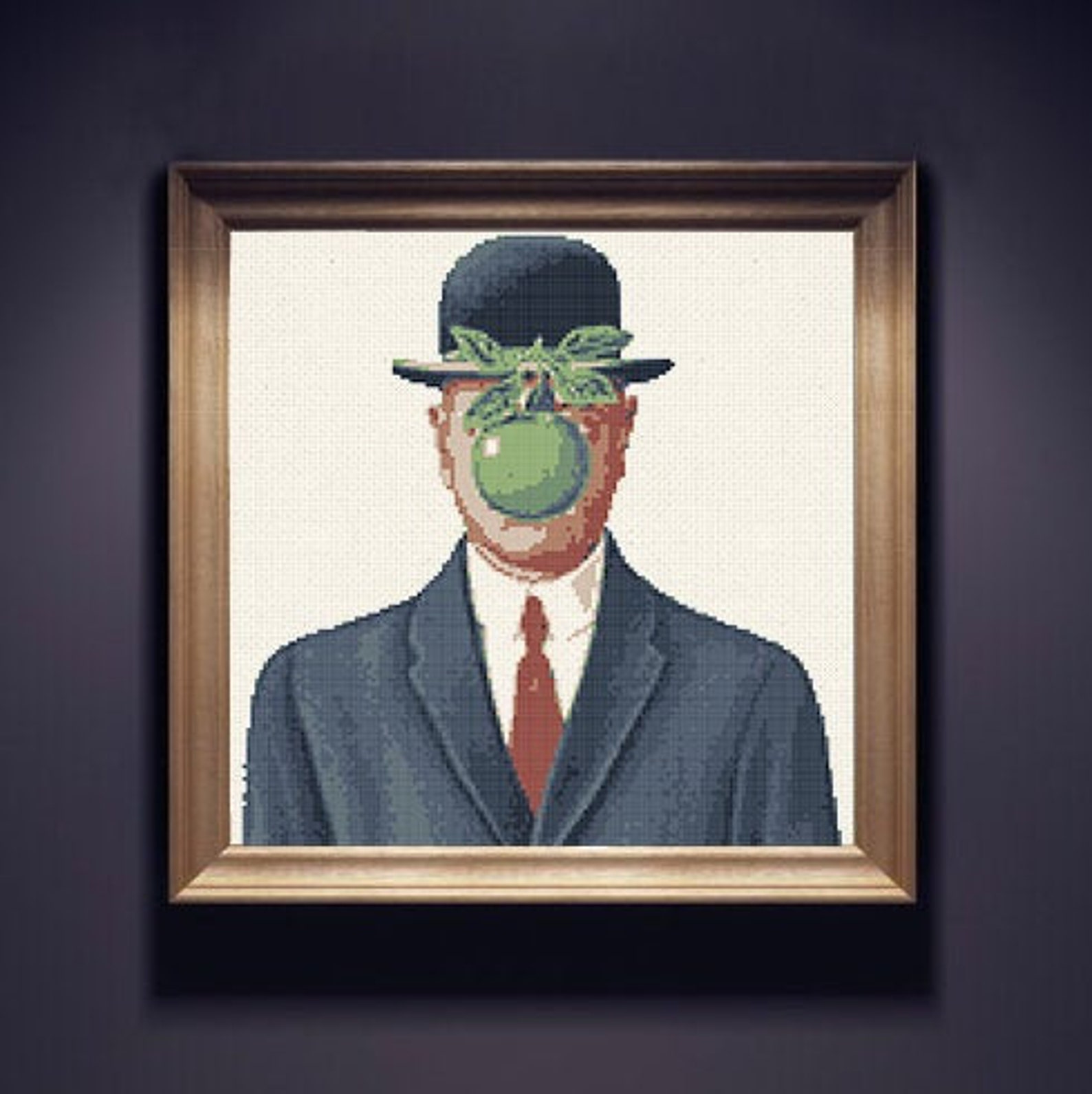 Magritte Apple (the Son of a Man) - Downloadable Cross Stitch Pattern ...