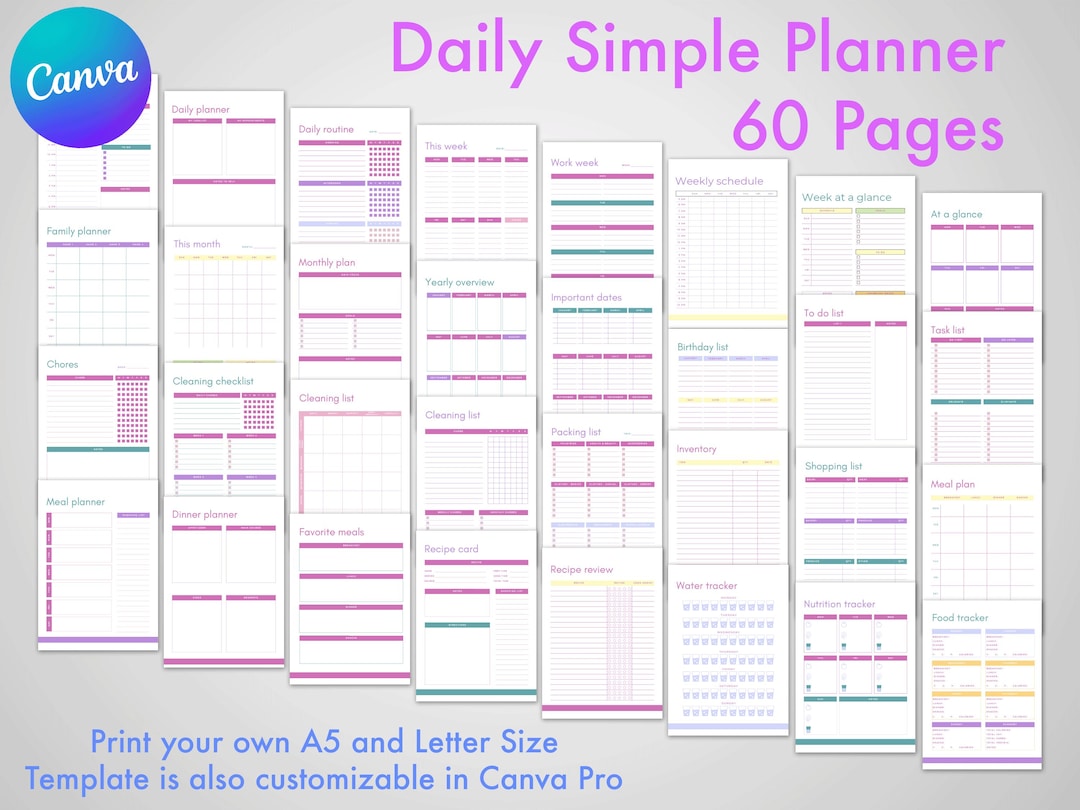 Printable Daily Planner, Canva Template Planner, Daily Monthly, A5 A4 ...