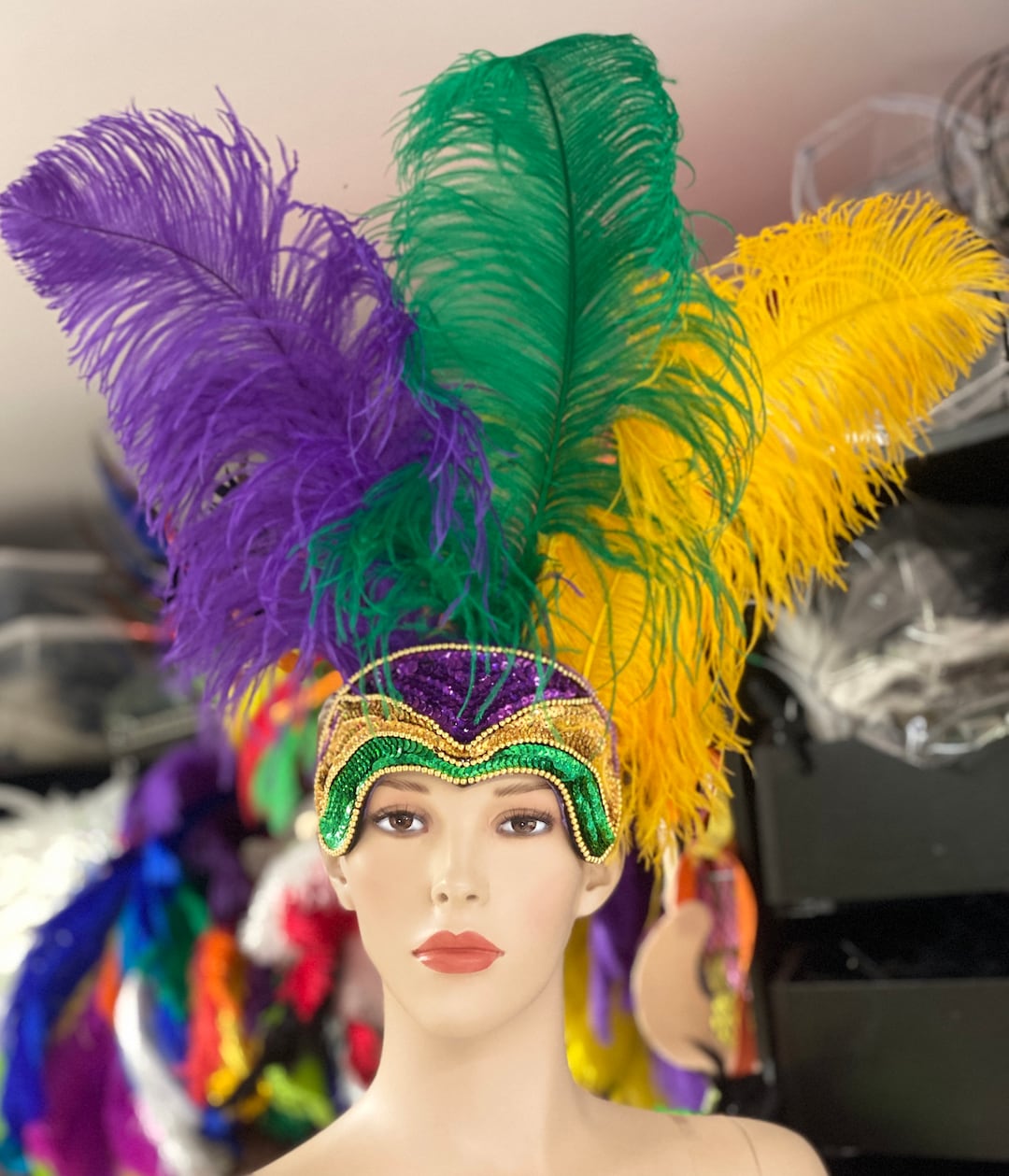 Mardi Gras Top Sequined Bra Mardi Gras Feather Headpiece Headdress ...