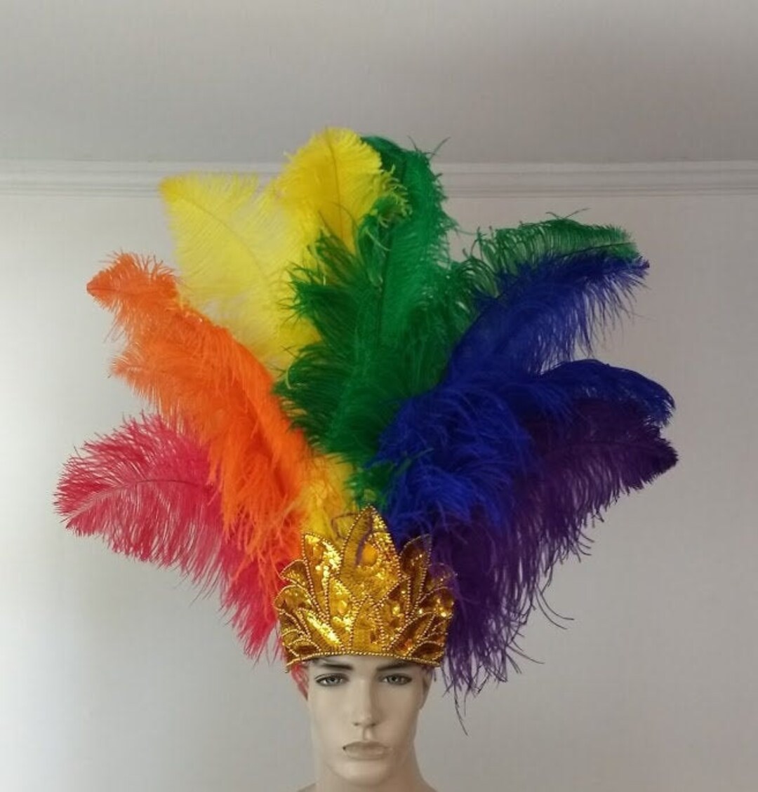 NEW Rainbow Colors Pride Carnival Feathers New Crown Sequin Gold or ...
