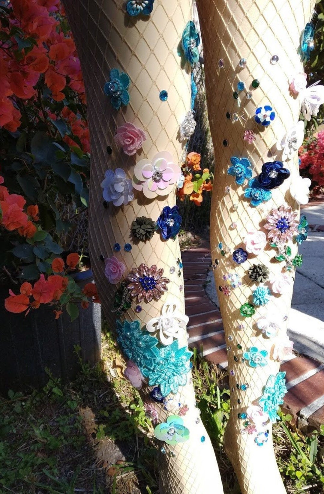 Nude Flower Fishnet Stockings Designer Tights 3-D Handmade - Etsy