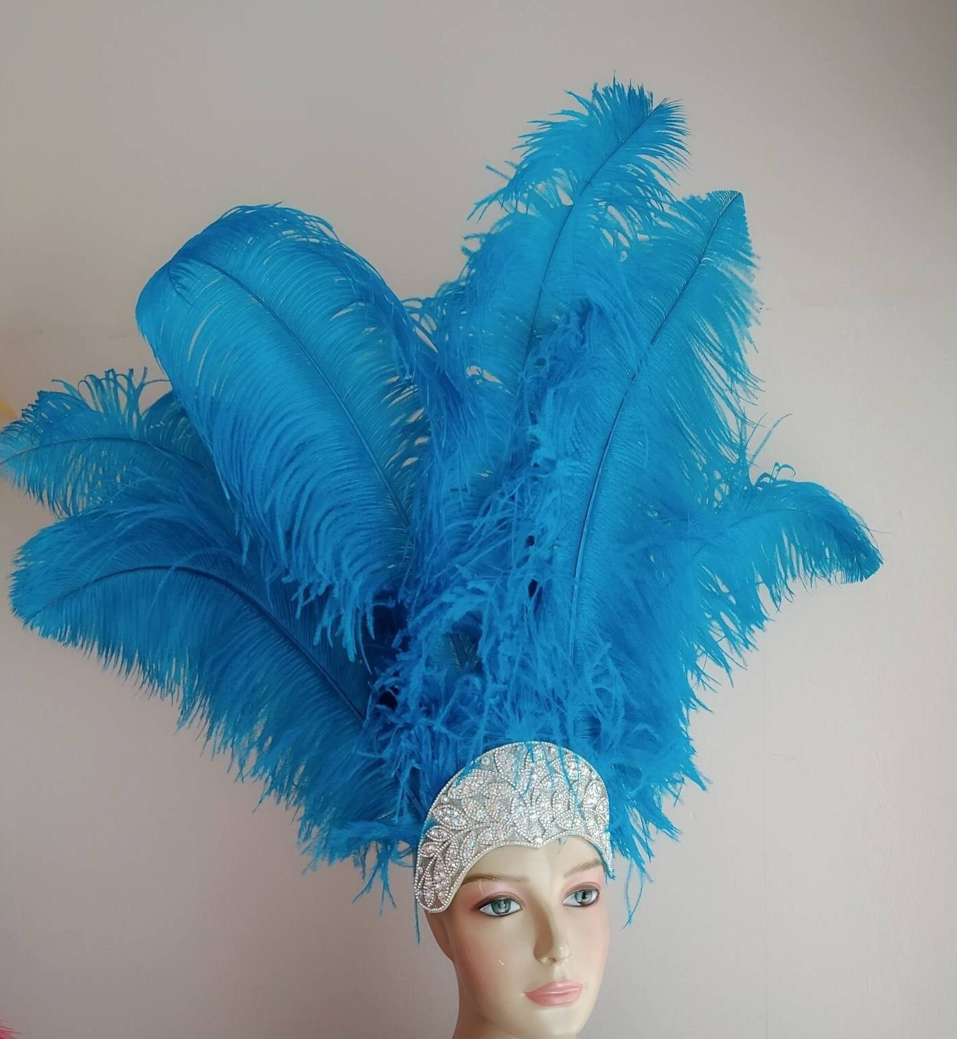 Ostrich Feather Headdress Showgirl Samba Carnival . MADE IN USA - Etsy