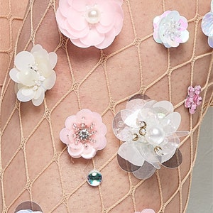 Nude Flower Fishnet Stockings Designer Tights 3-D Handmade - Etsy