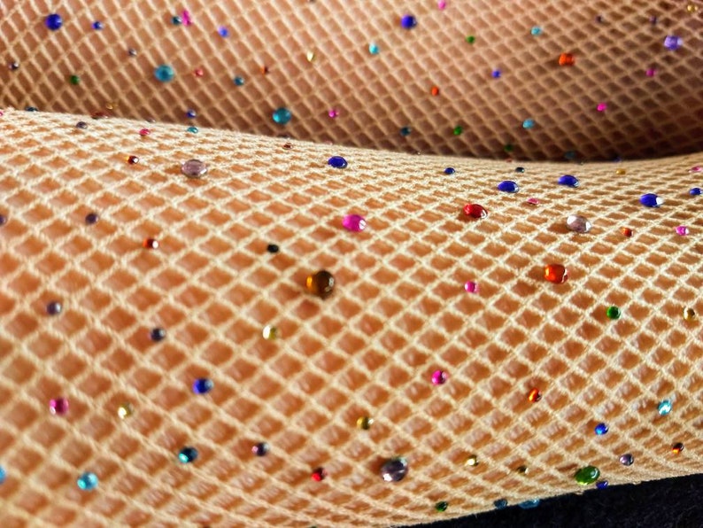 Original Multi Color Rhinestones on NUDE Color Fishnet - Etsy