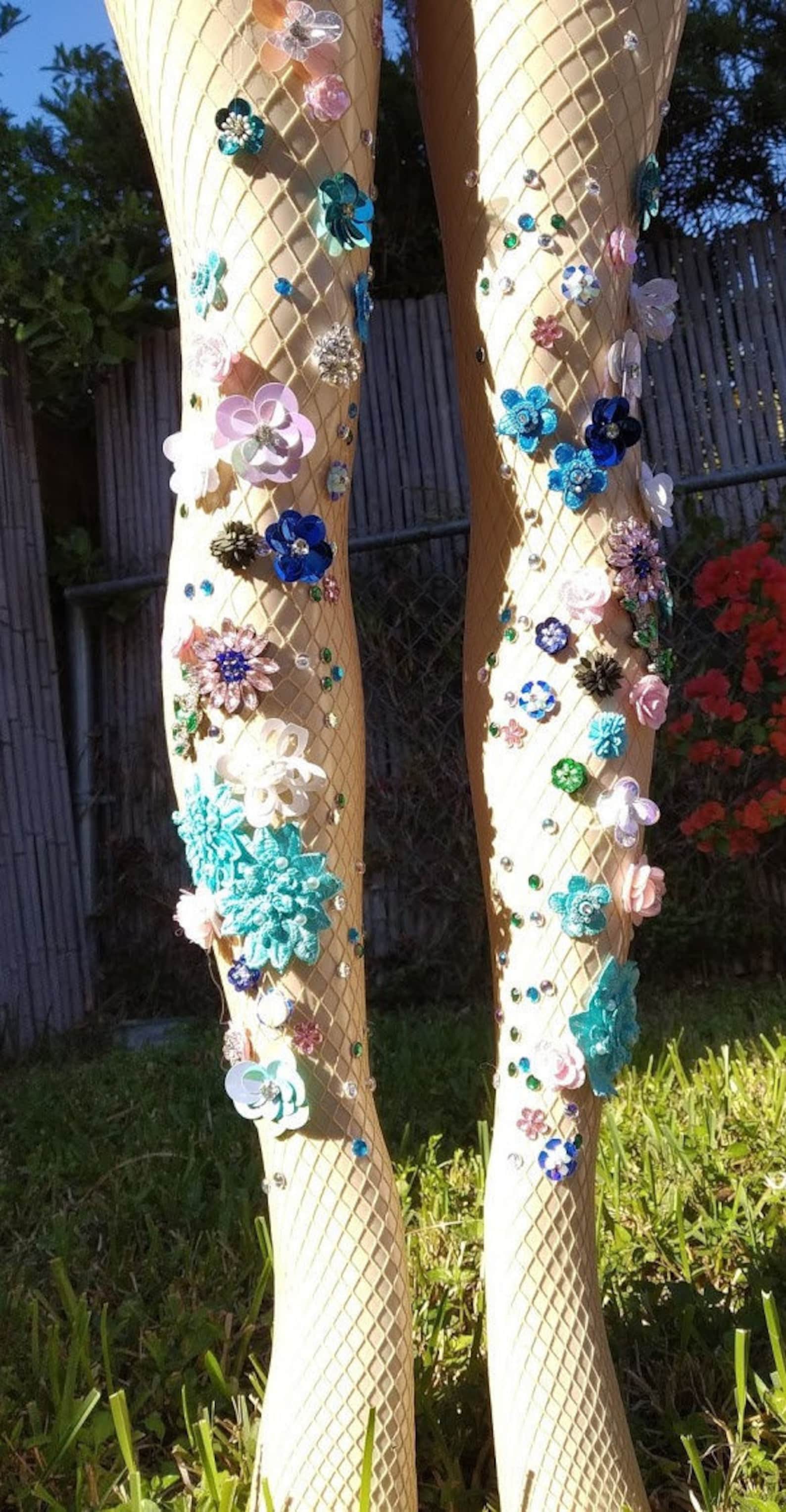 Nude Flower Fishnet Stockings Designer Tights 3-D Handmade - Etsy