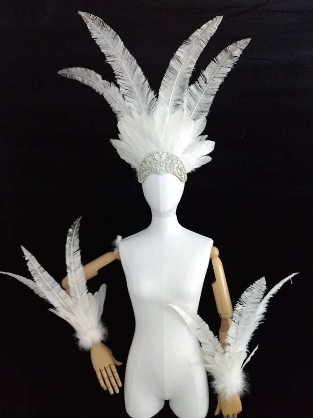 Made in USA White Collar,headdress Headpiece and Arm Pieces. Feather ...