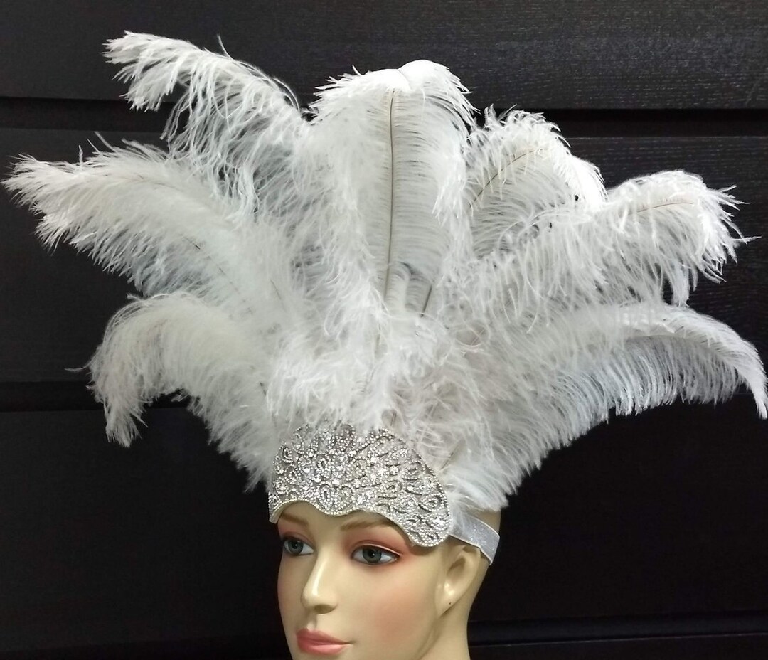 Carnival FEATHERS Open Face Party Style Rhinestone Crown Ostrich Floss ...