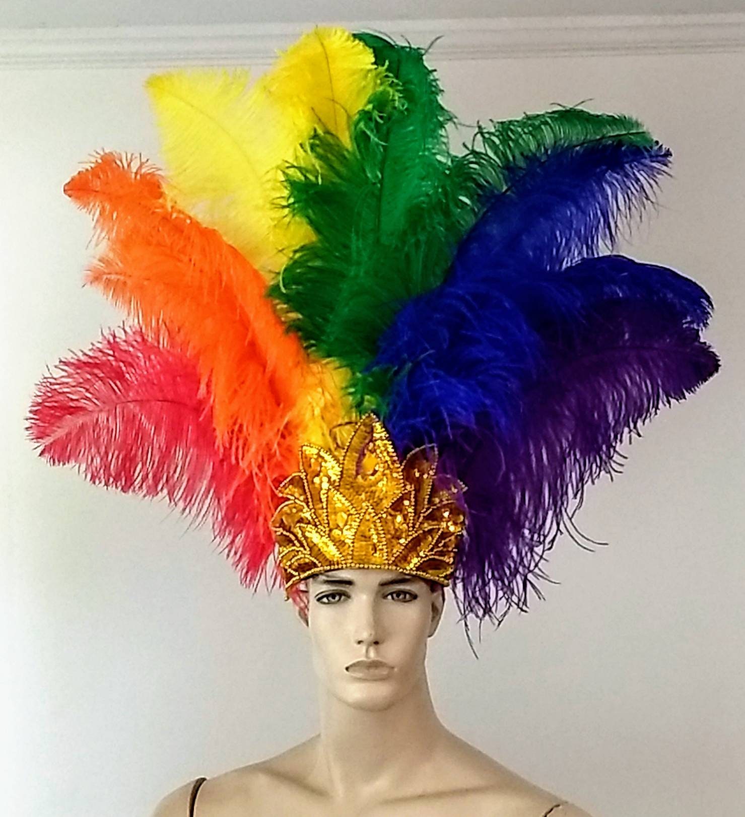 NEW Rainbow Colors Pride Carnival Feathers New Crown Sequin Gold or ...