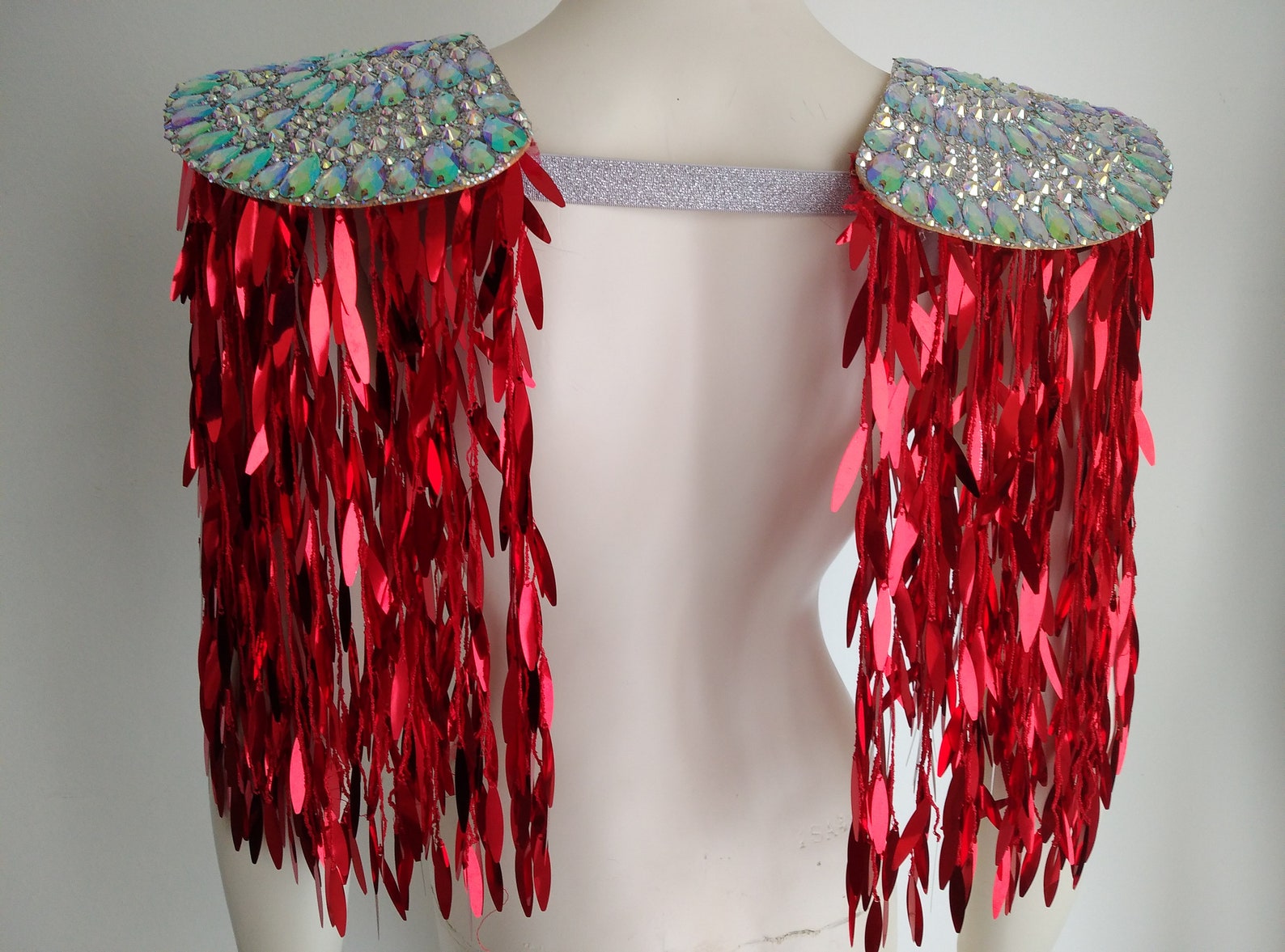 Large AB Crystal Epaulets AB Color Laser Cut Sequin Fringes Carnival ...