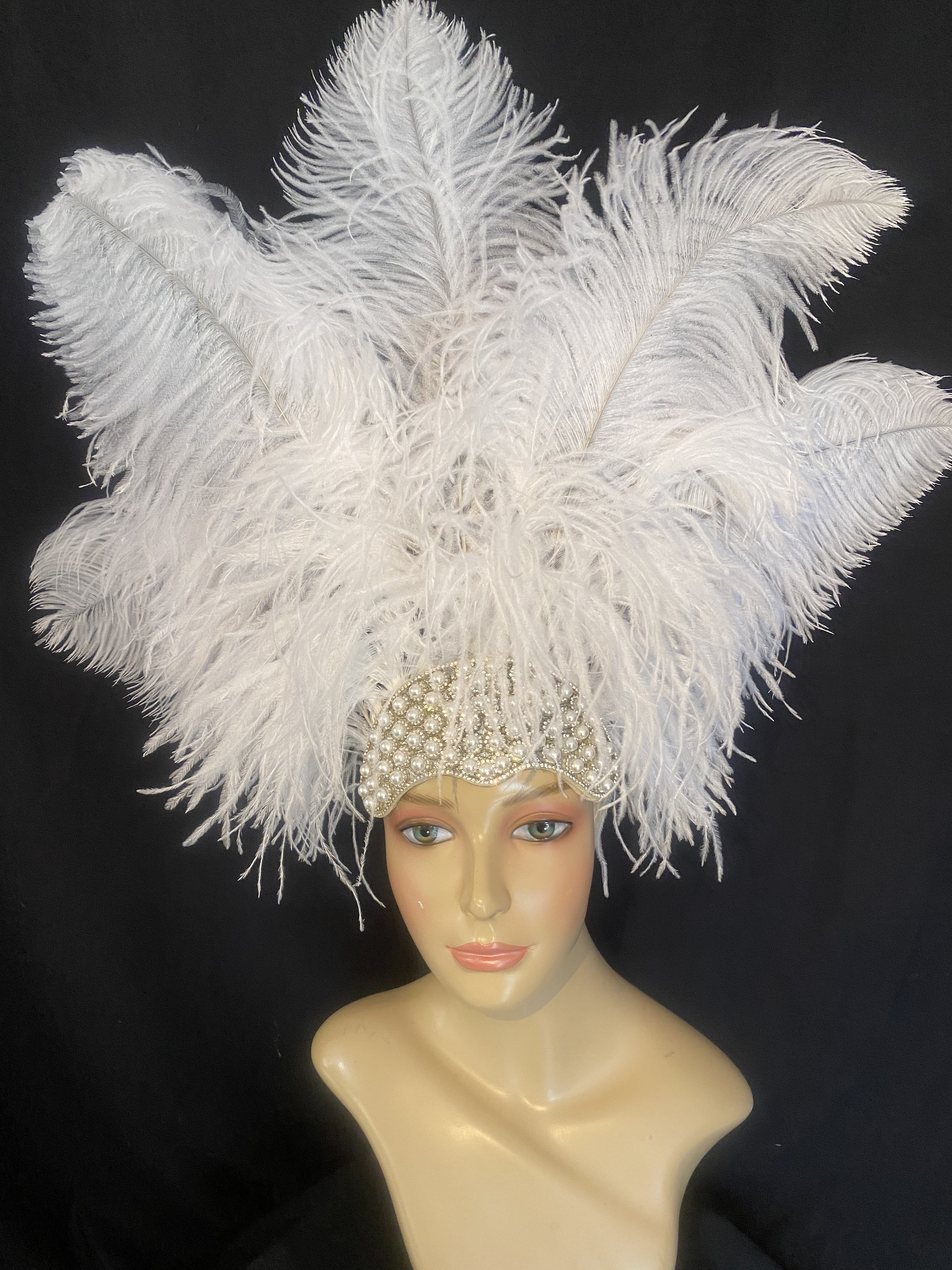 Feather New Model Ostrich Feather New Crystal Pearls Headdress ...