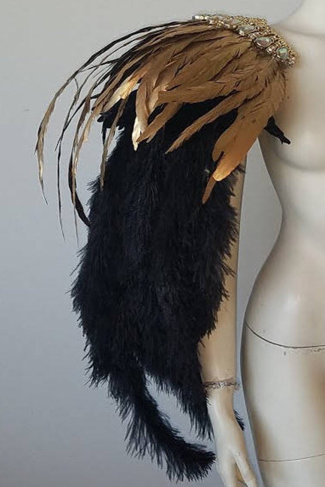 Gold and Black Feather Epaulet Epaulette Shoulder Piece Wings - Etsy