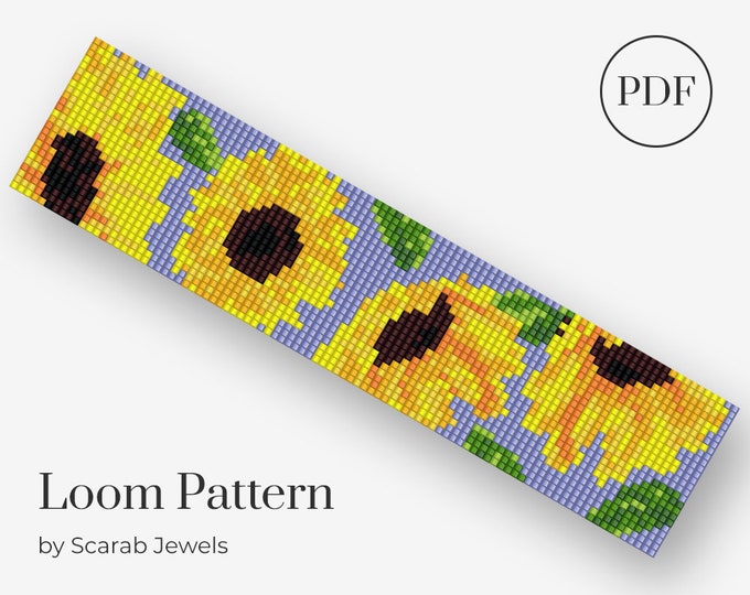 Sunflowers Floral Pattern Loom Beading Bracelet Cuff Bead | Etsy