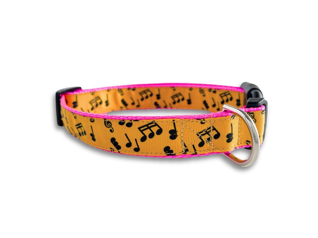 Mustard Yellow Music Note Dog Collar, Medium & Large Adjustable Size ...