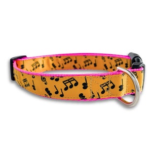 Mustard Yellow Music Note Dog Collar, Medium & Large Adjustable Size ...