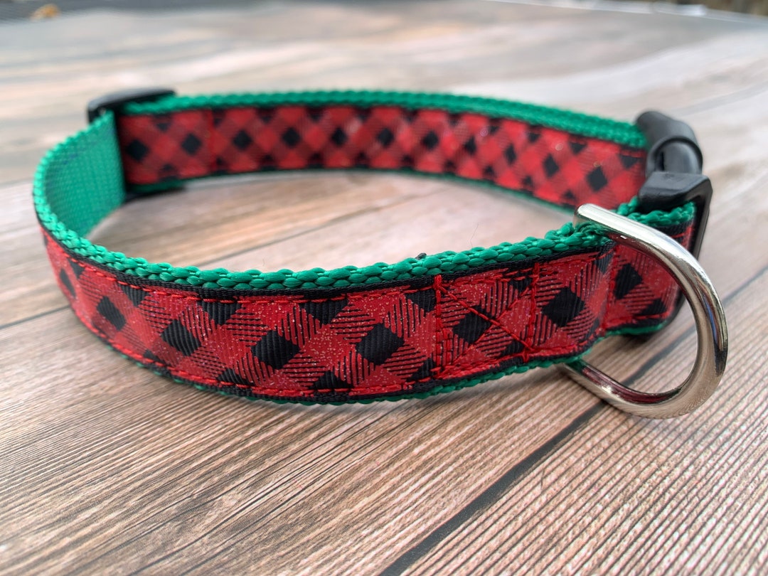 Red Glitter Buffalo Plaid Dog Collar, Medium & Large Adjustable Size ...