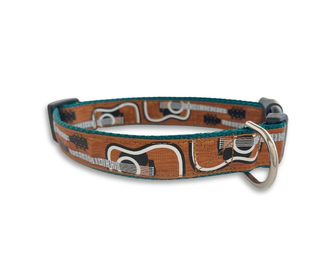 Gold & Teal Acoustic Guitar Dog Collar, Adjustable Size, Country Music ...