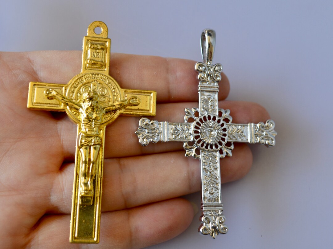 Large Size Cross Pendant Gold and Silver Over Copper Pendant Size ...
