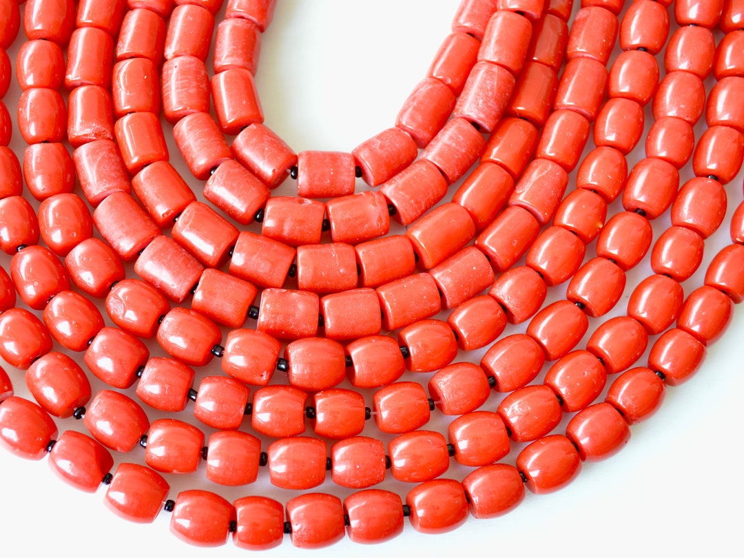Coral Color Acrylic Beads Barrel and Tube Shape Size Approx. 10x9-11mm ...