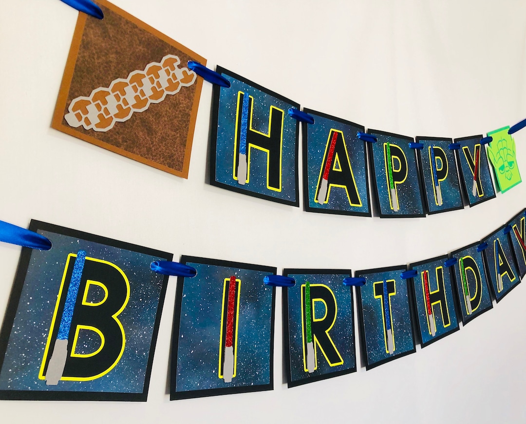 Star Wars Happy Birthday Banner: Glitter Lightsaber Party Decor - Etsy