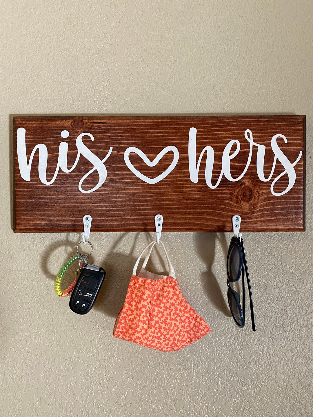 His/hers Keyhook, Wooden Hand Painted Key Hook Sign, Custom Keyhook ...