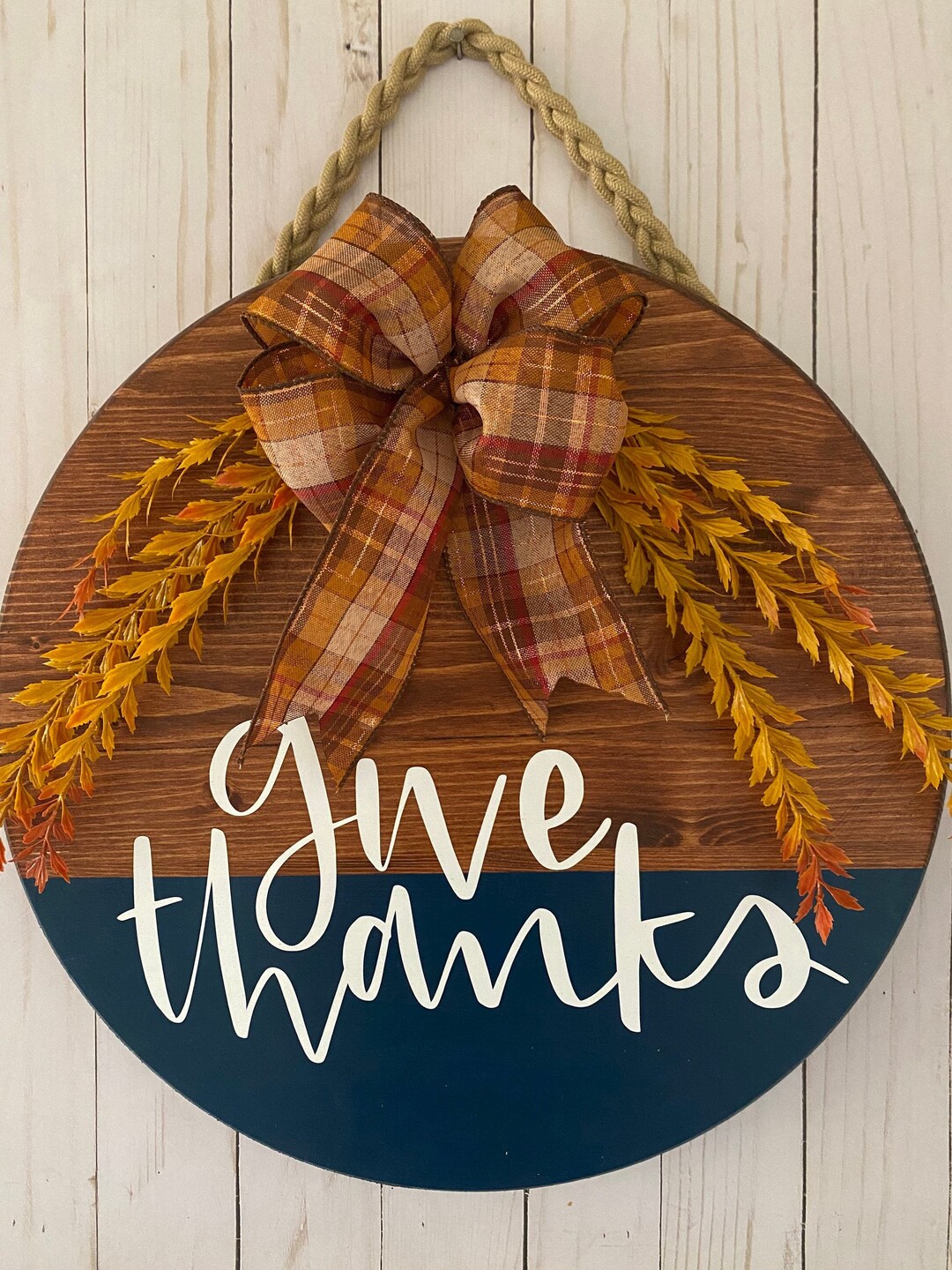 Thanksgiving Door Hanging, Give Thanks Wreath, Wood Wreath, Holiday ...